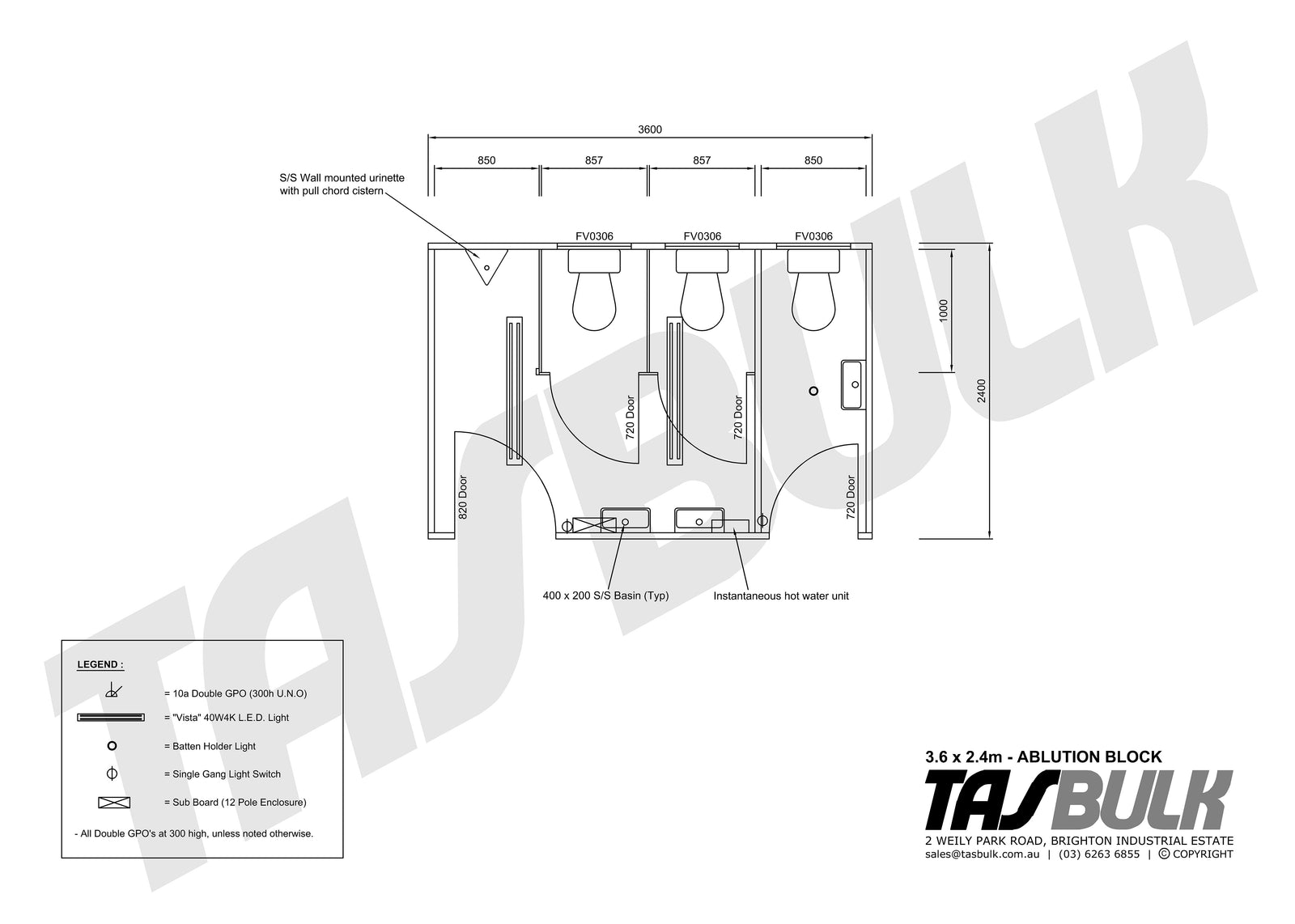 3.6 x 2.4m Ablution Block – Tasbulk
