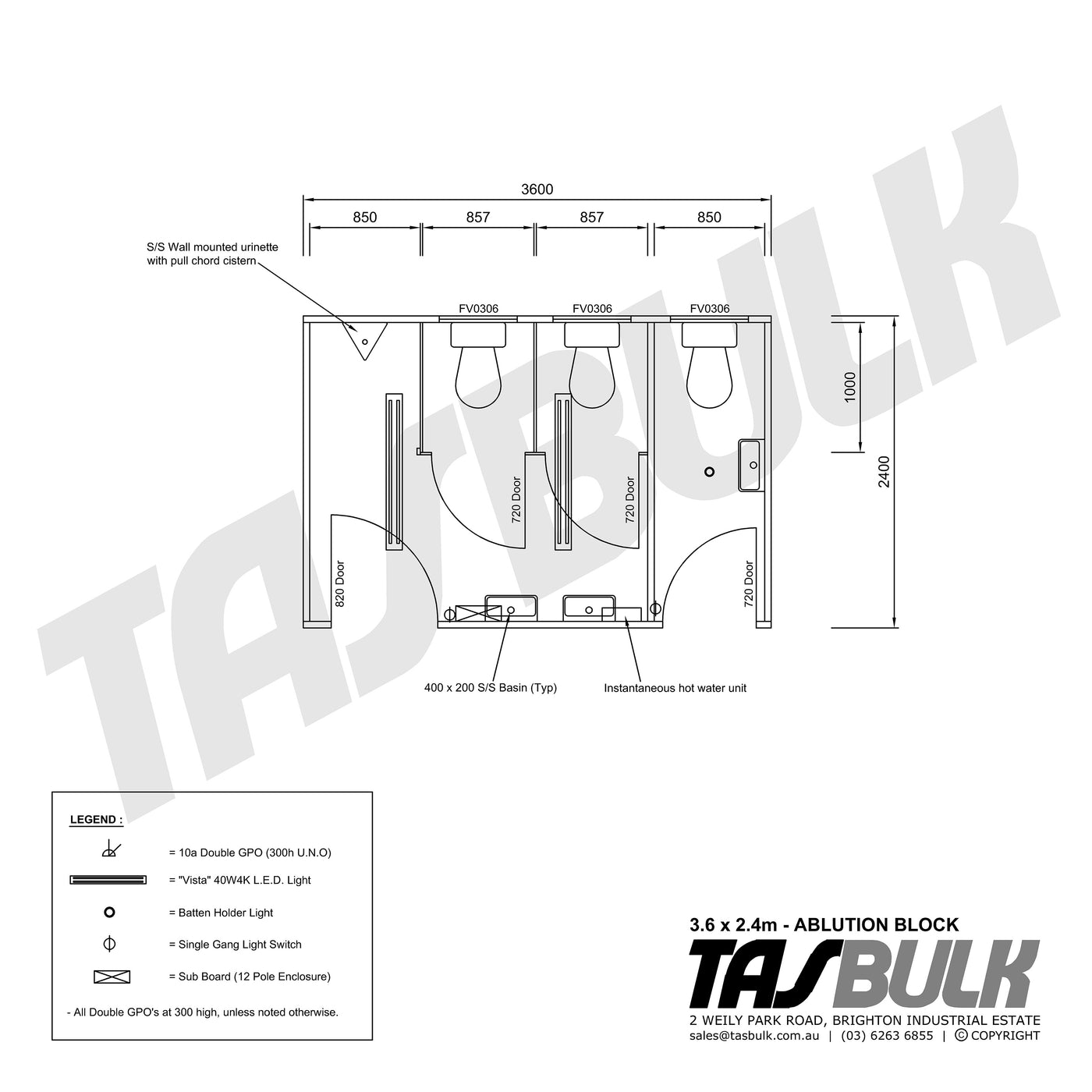 3.6 x 2.4m Ablution Block – Tasbulk